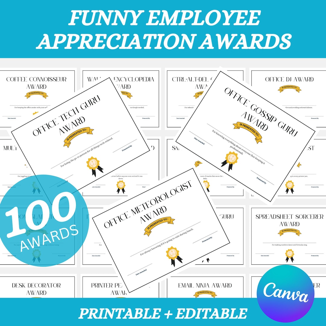 Funny Employee Appreciation Awards, Recognition Awards Certificates ...
