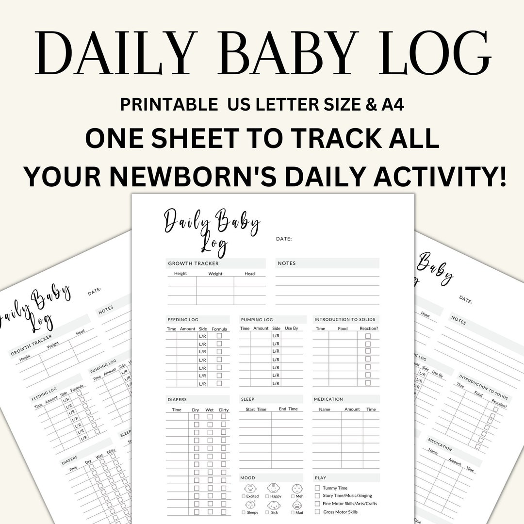 Daily Baby Log, Daily Newborn Tracker, Newborn Nanny Log, Day Care ...