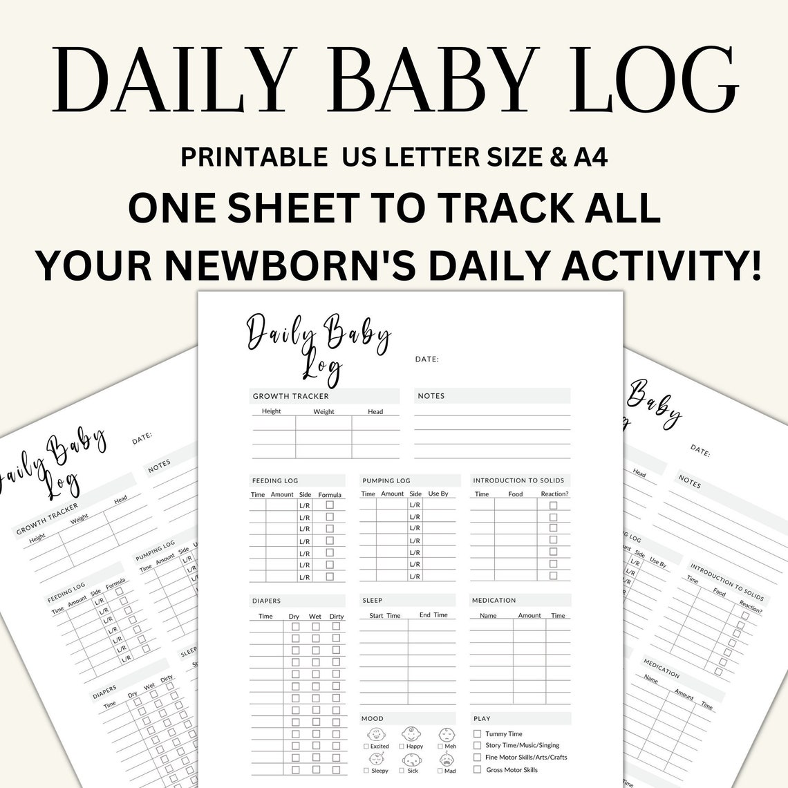 Daily Baby Log Daily Newborn Tracker Newborn Nanny Log Day - Etsy