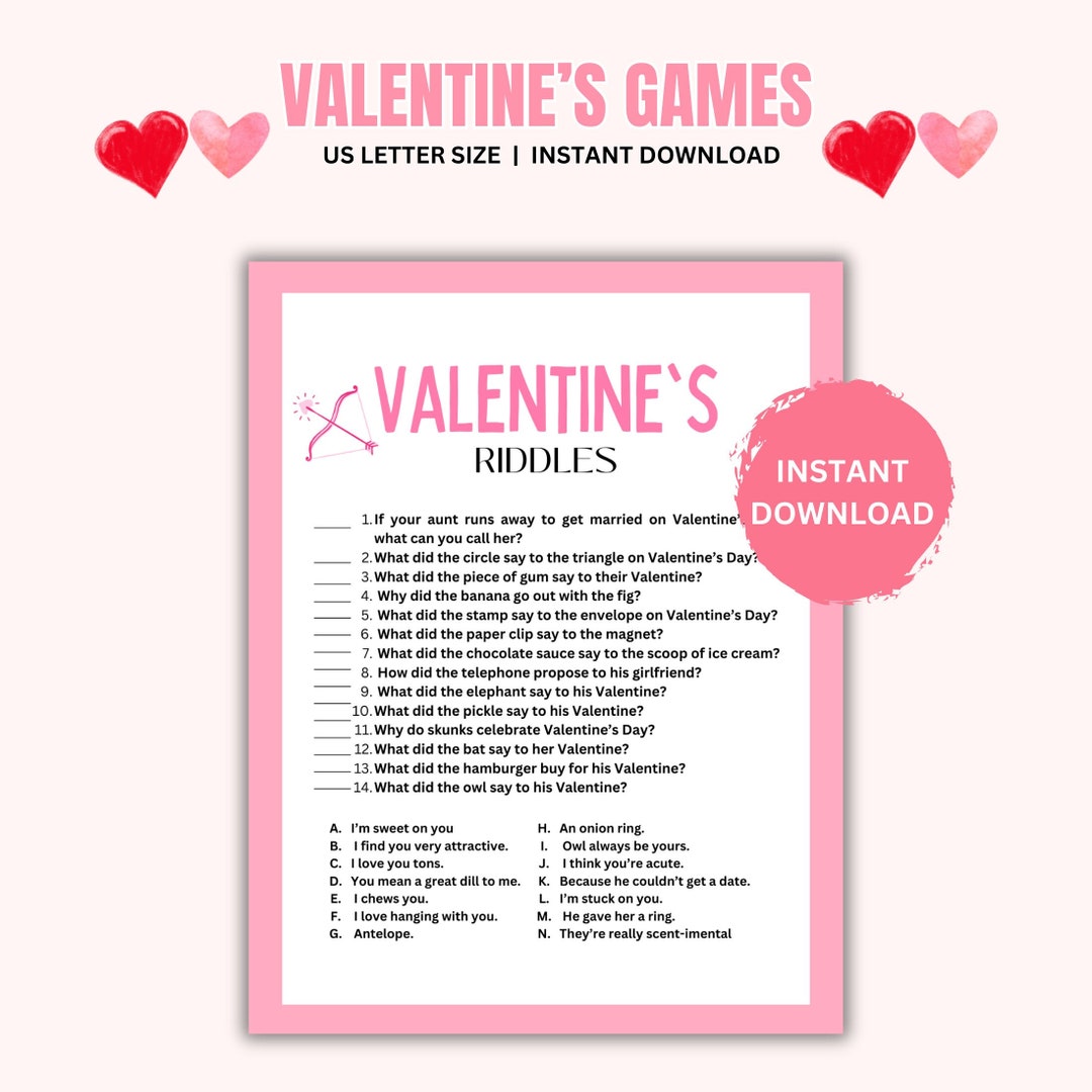Valentine's Riddle Party Game, Valentines Party Game and Activity, Kids ...