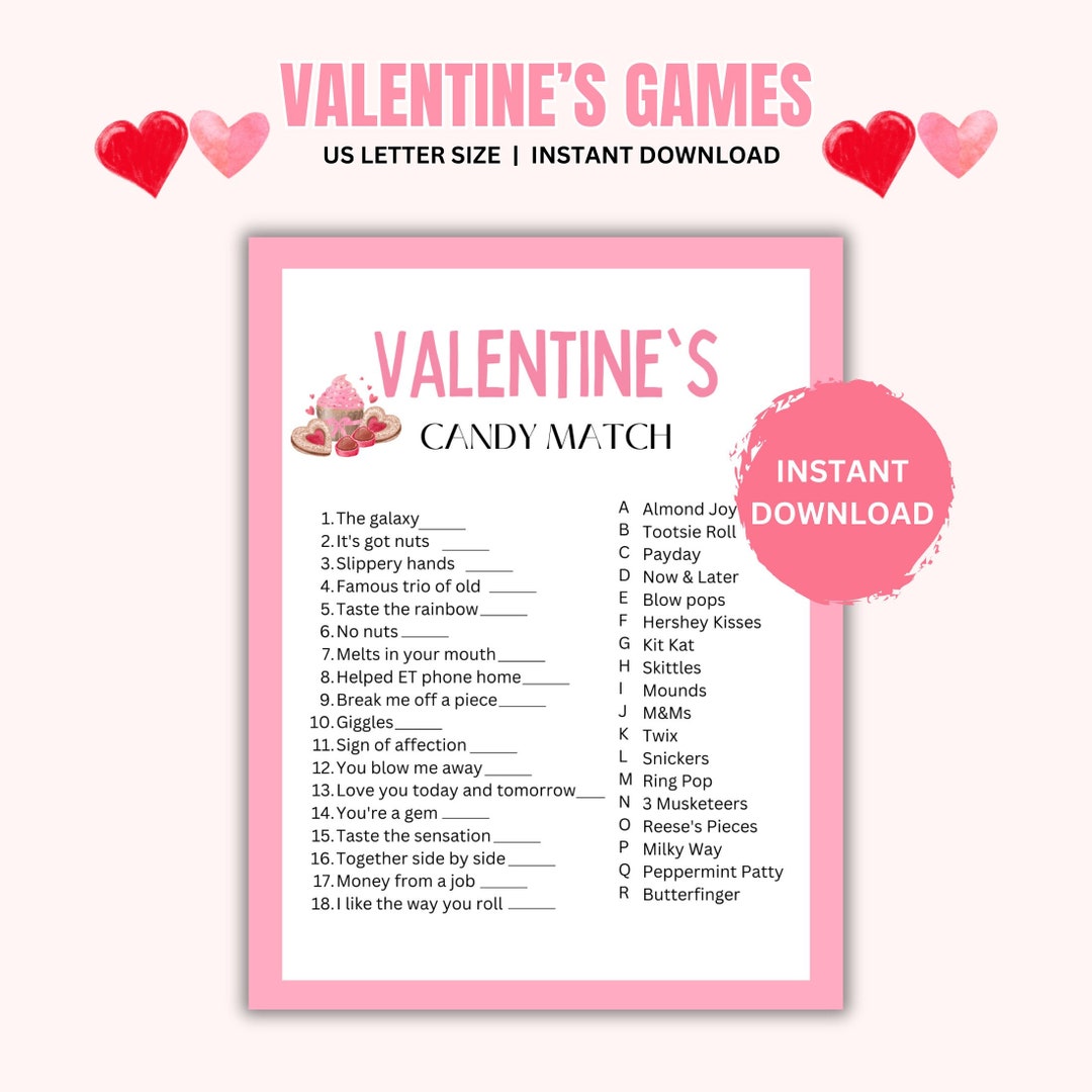 Candy Match Valentine's Party Game, Valentines Party Game and Activity ...