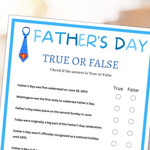 Father's Day Game, True or False, Printable Family Game, Dad Day Party ...