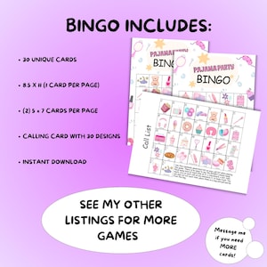 30 Pajama Party Bingo Games, Sleepover Bingo Game Activity, Slumber ...