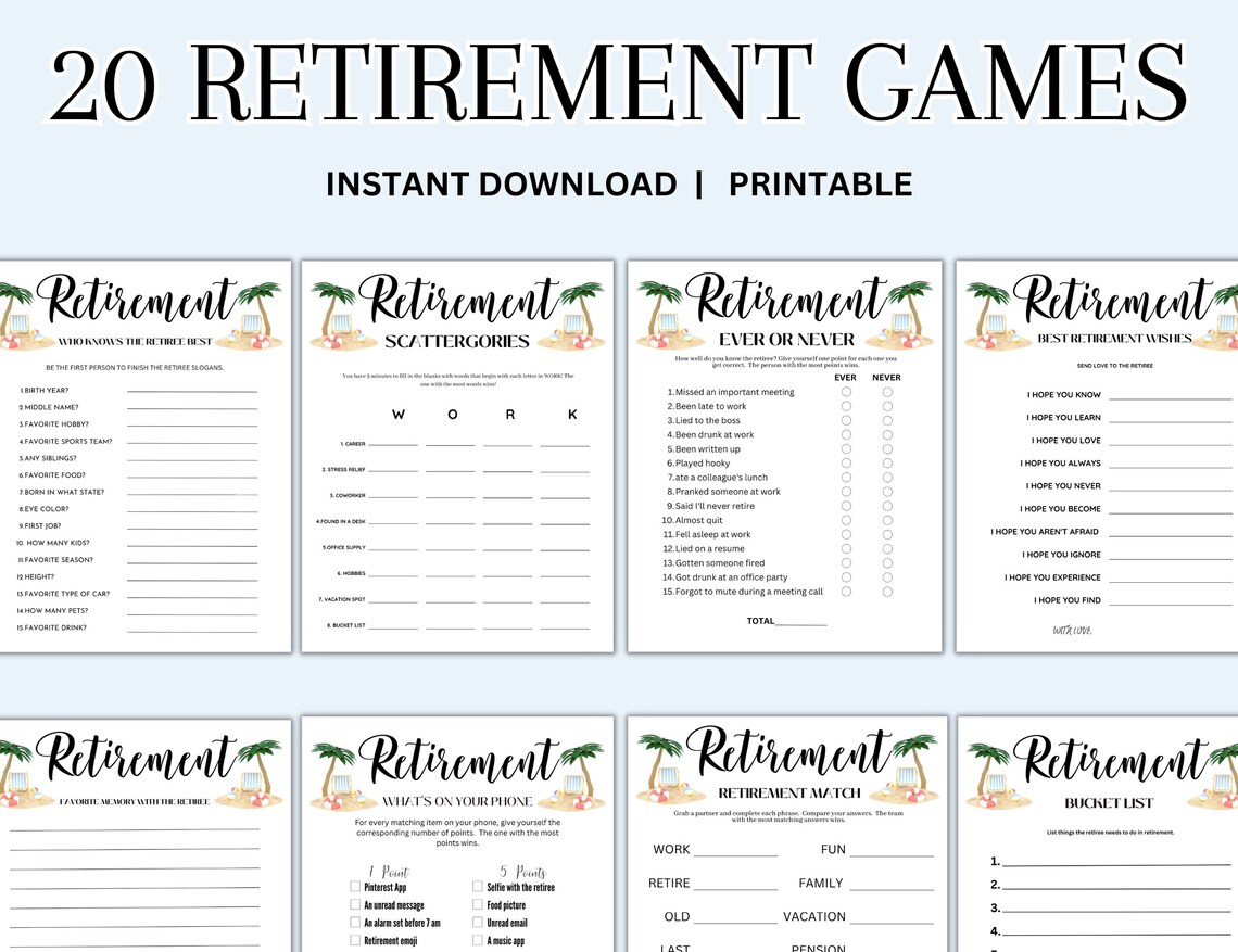 Retirement Party Games Bundle, Retirement Games, Printable Retirement ...