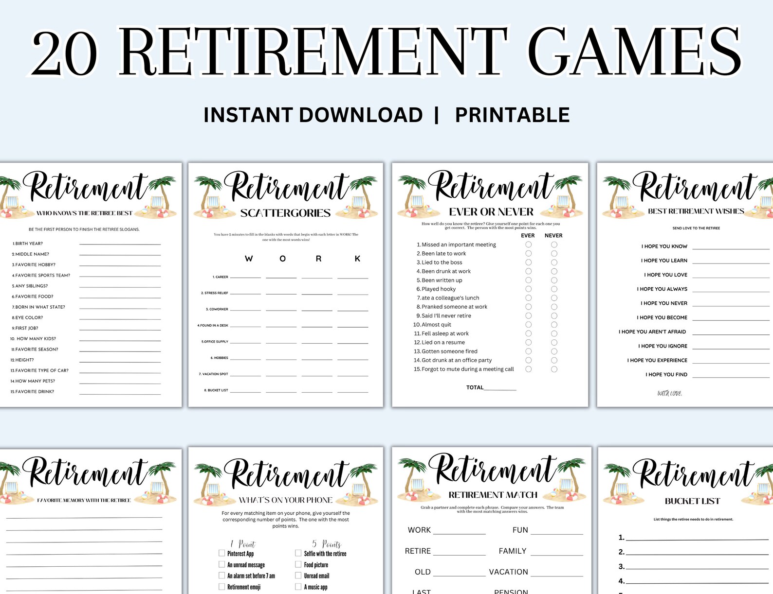 Retirement Party Games Bundle, Retirement Games, Printable Retirement ...
