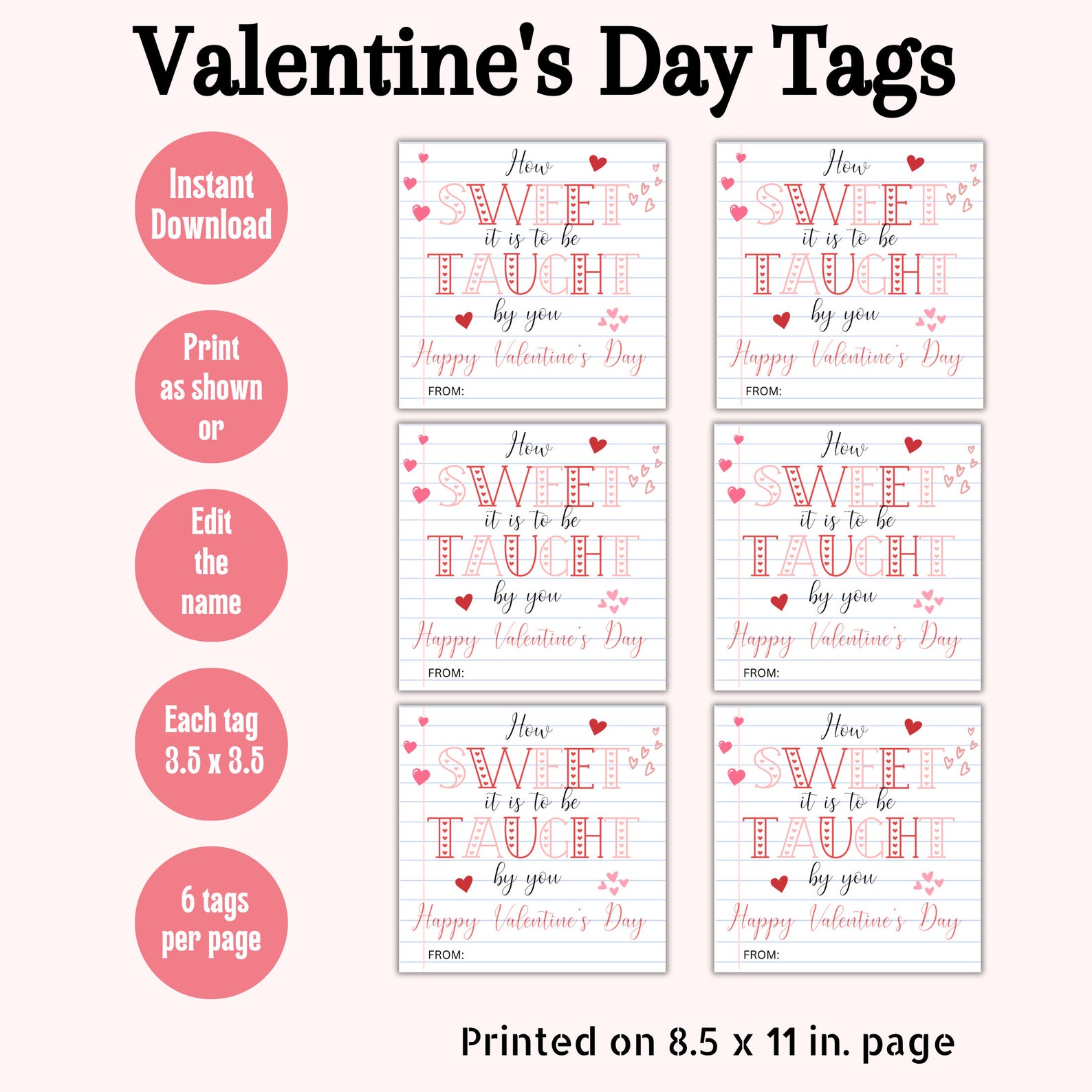 Printable Teacher Valentine Card, Sweet Teacher, Classroom Valentine ...