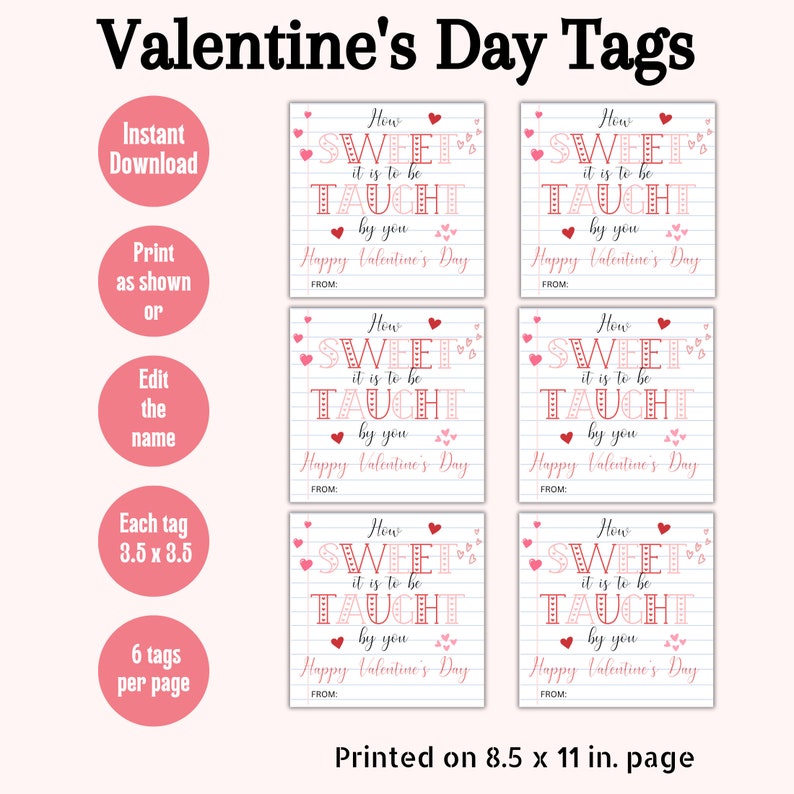 Printable Teacher Valentine Card, Sweet Teacher, Classroom Valentine ...