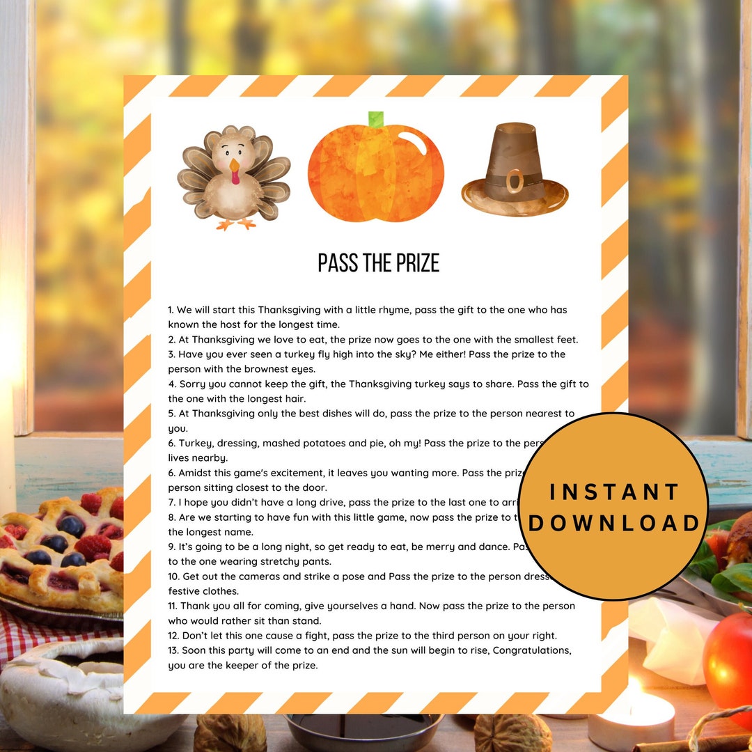 Thanksgiving Game, Thanksgiving Pass the Prize Game, Thanksgiving Game ...