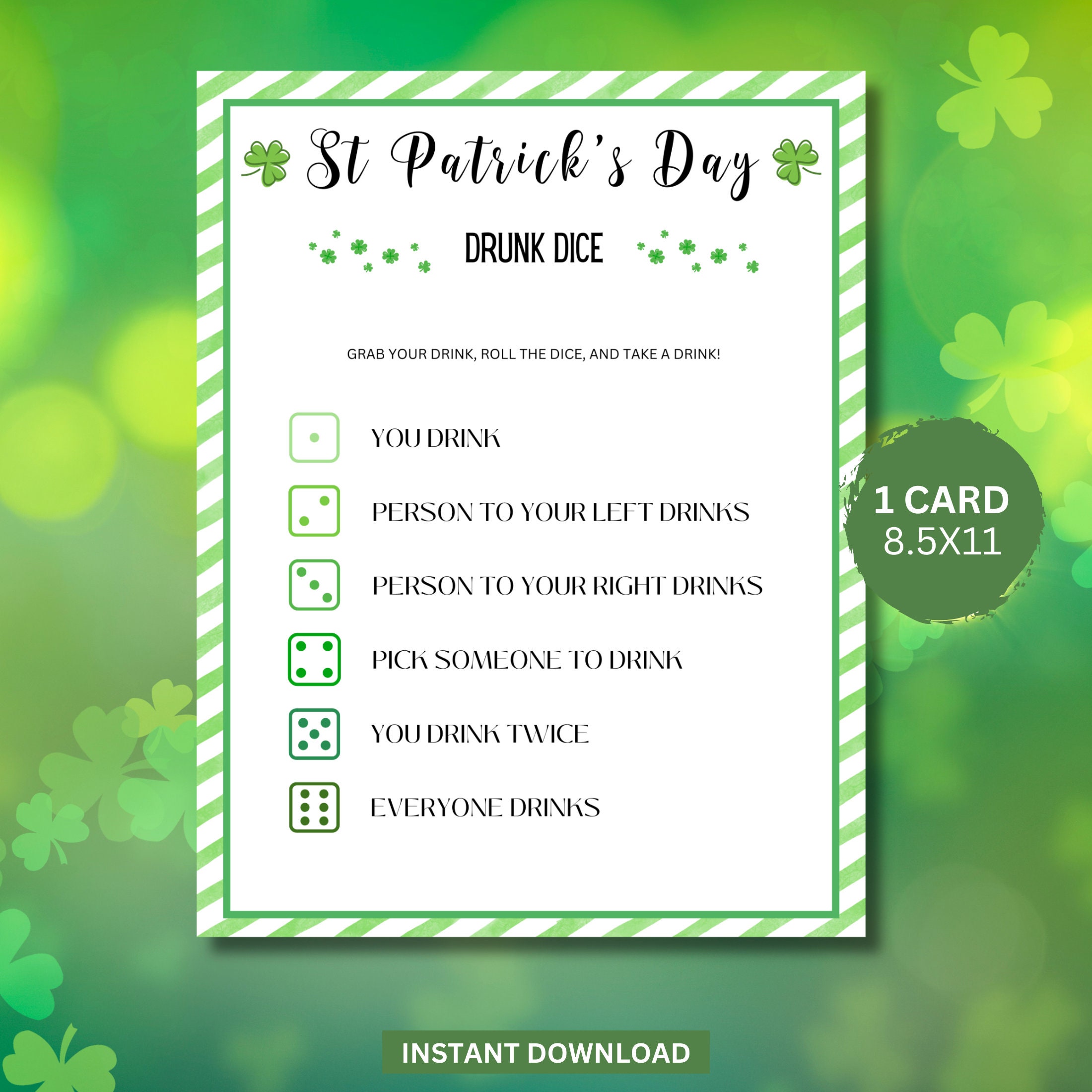 Printable St Patrick's Day Drunk Dice Game, St Paddy's Day Game ...