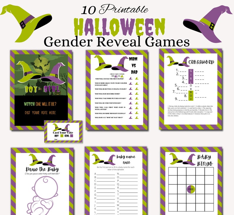 Halloween Themed Printable Gender Reveal Game Bundle is - Etsy