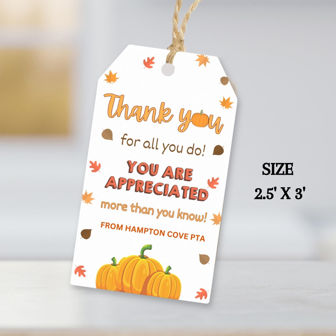 Autumn Fall Thank You Tags, Staff Appreciation, Teacher Gift ...