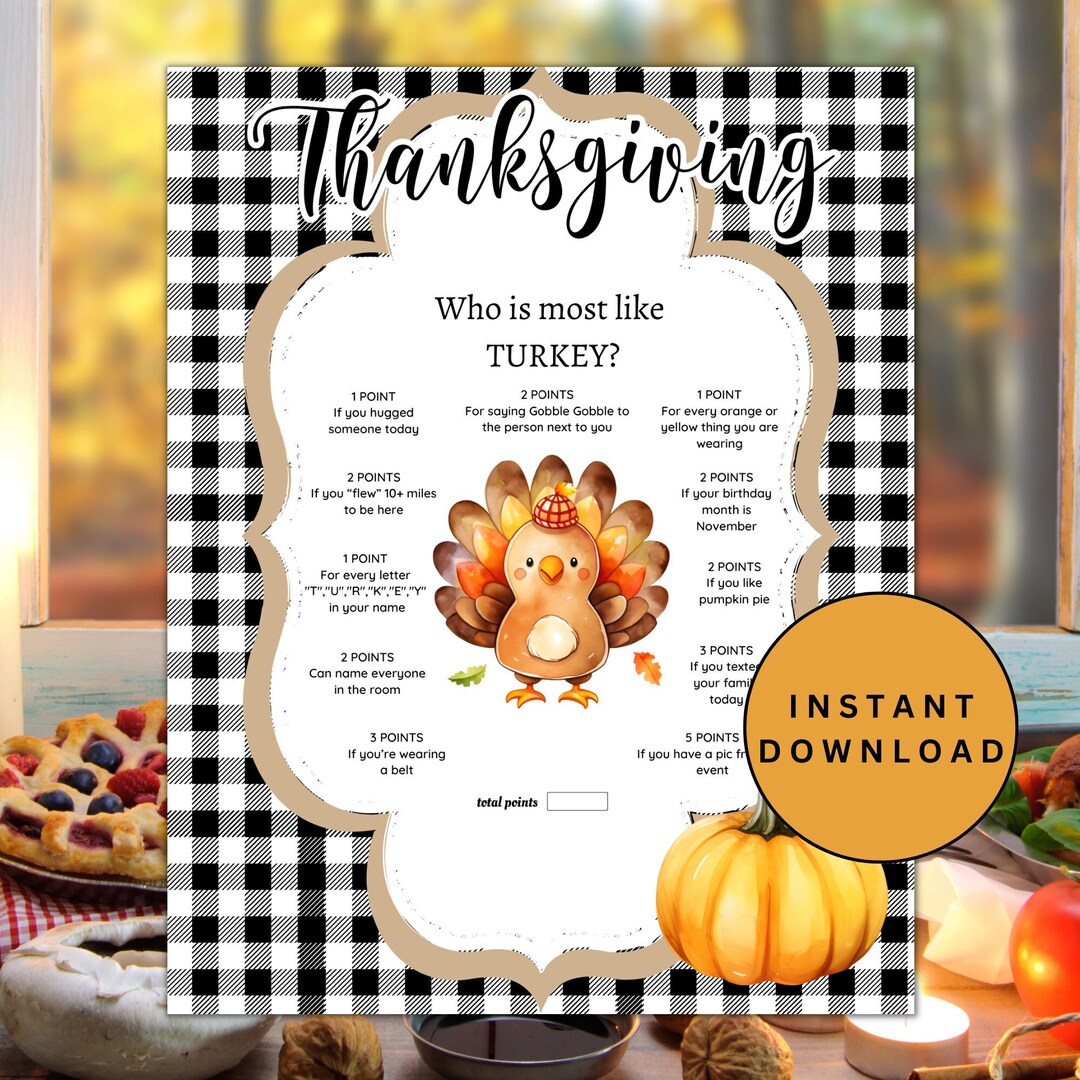 Thanksgiving Game, Thanksgiving Most Like Turkey, Thanksgiving Game for ...