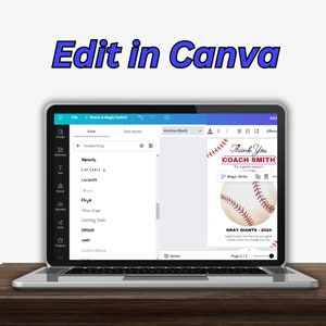 EDITABLE Baseball Coach Appreciation Gift Printable, Team Gift ...