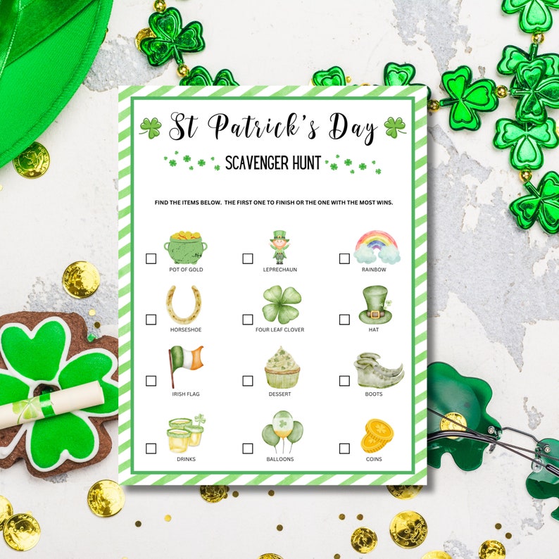 Printable St Patrick's Day Scavenger Hunt Game, St Paddy's Day Game ...