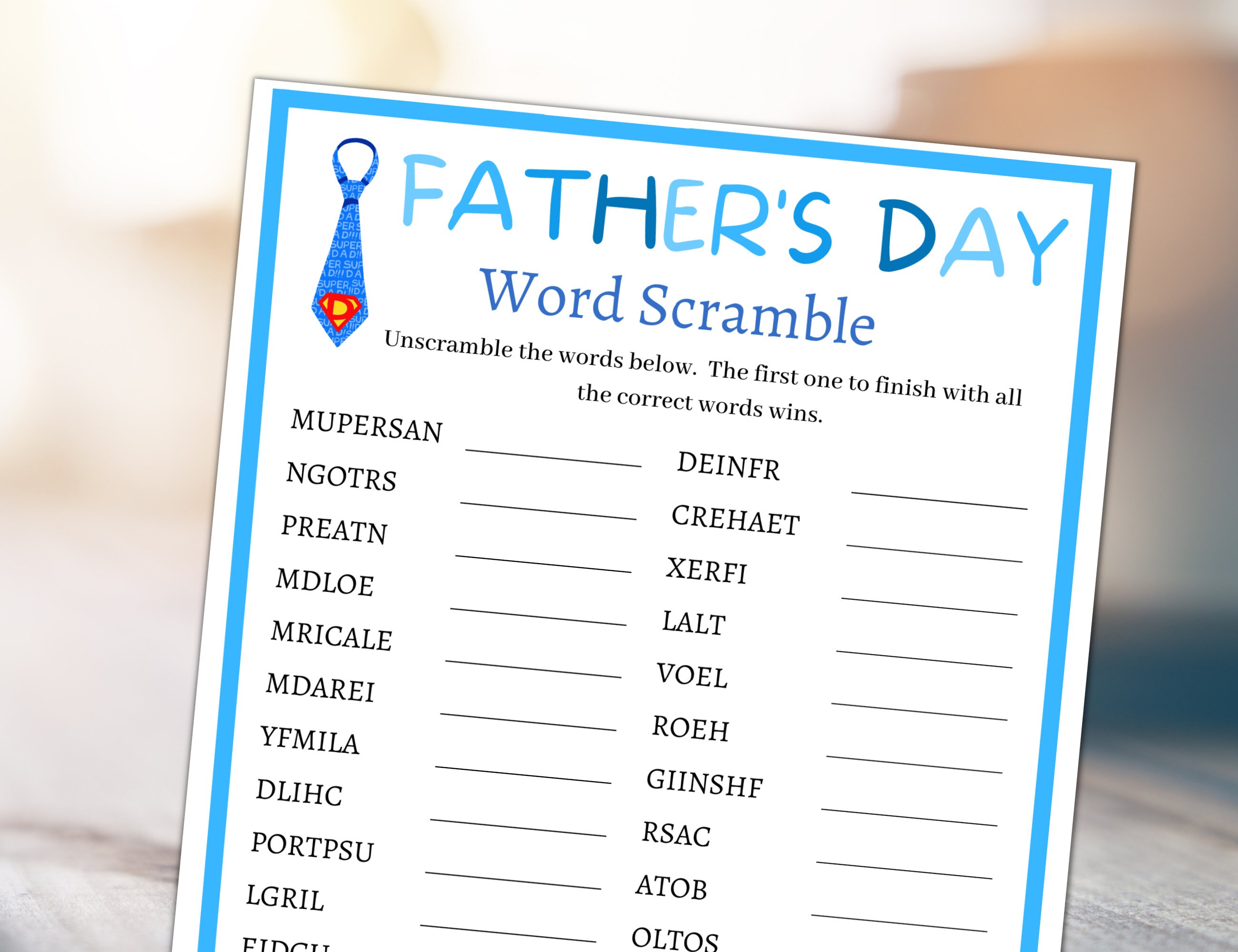 Father's Day Game, Word Scramble, Printable Family Game, Dad's Day ...