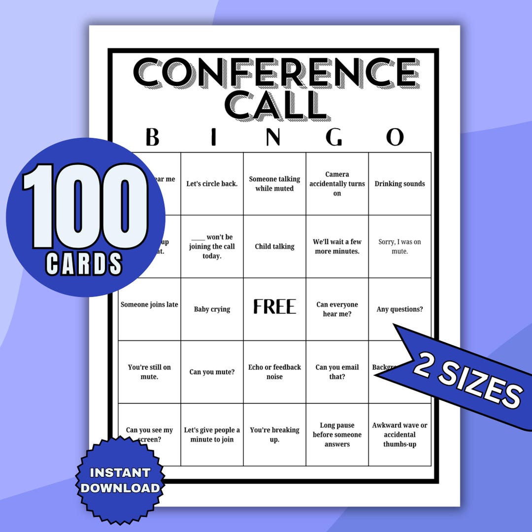 100 Conference Call Bingo Game Cards, Webex Video Virtual Game, Google ...