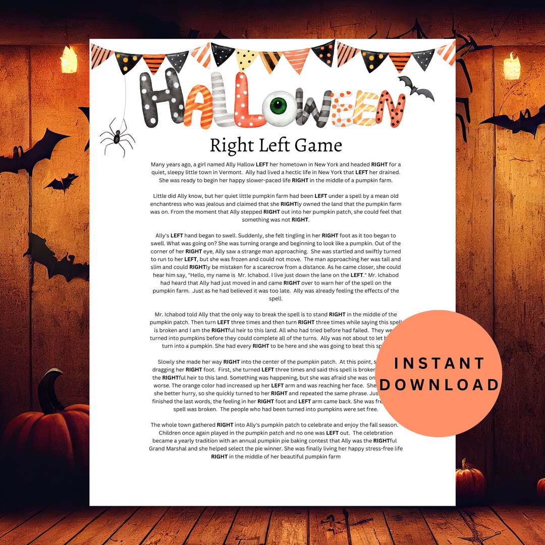 Halloween Right Left Game Halloween Party Activity Halloween - Etsy