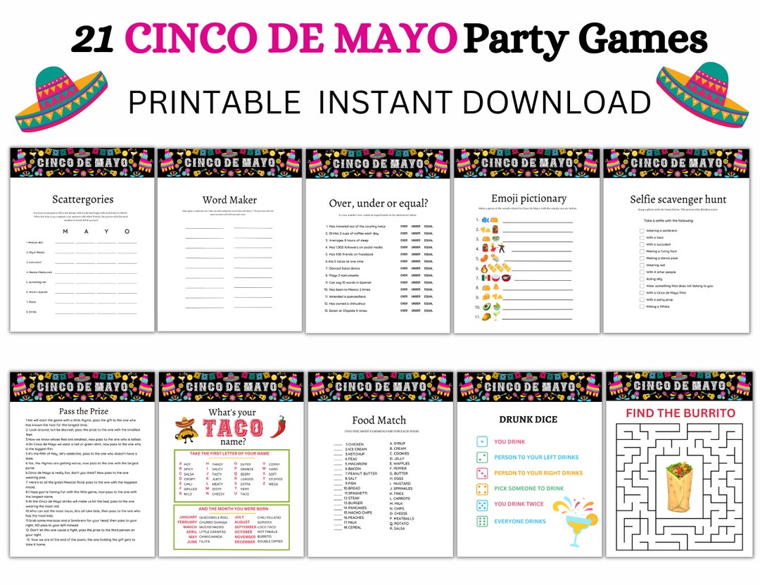 Cinco De Mayo Game Bundle, Cinco De Mayo Printable, Cinco De Mayo Party ...