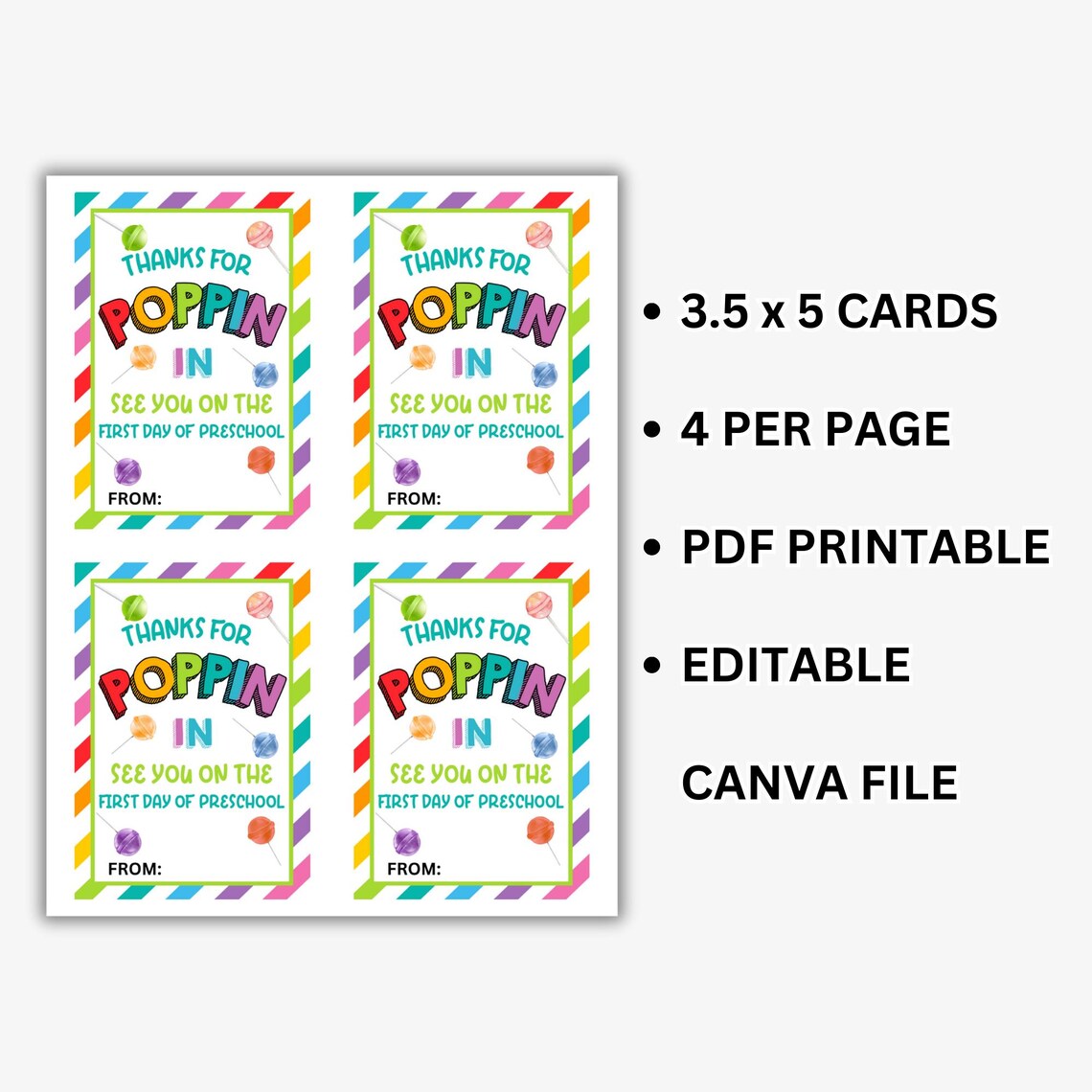 First Day of School Lollipop Gift Tag, Thanks for Popping In, Meet the ...