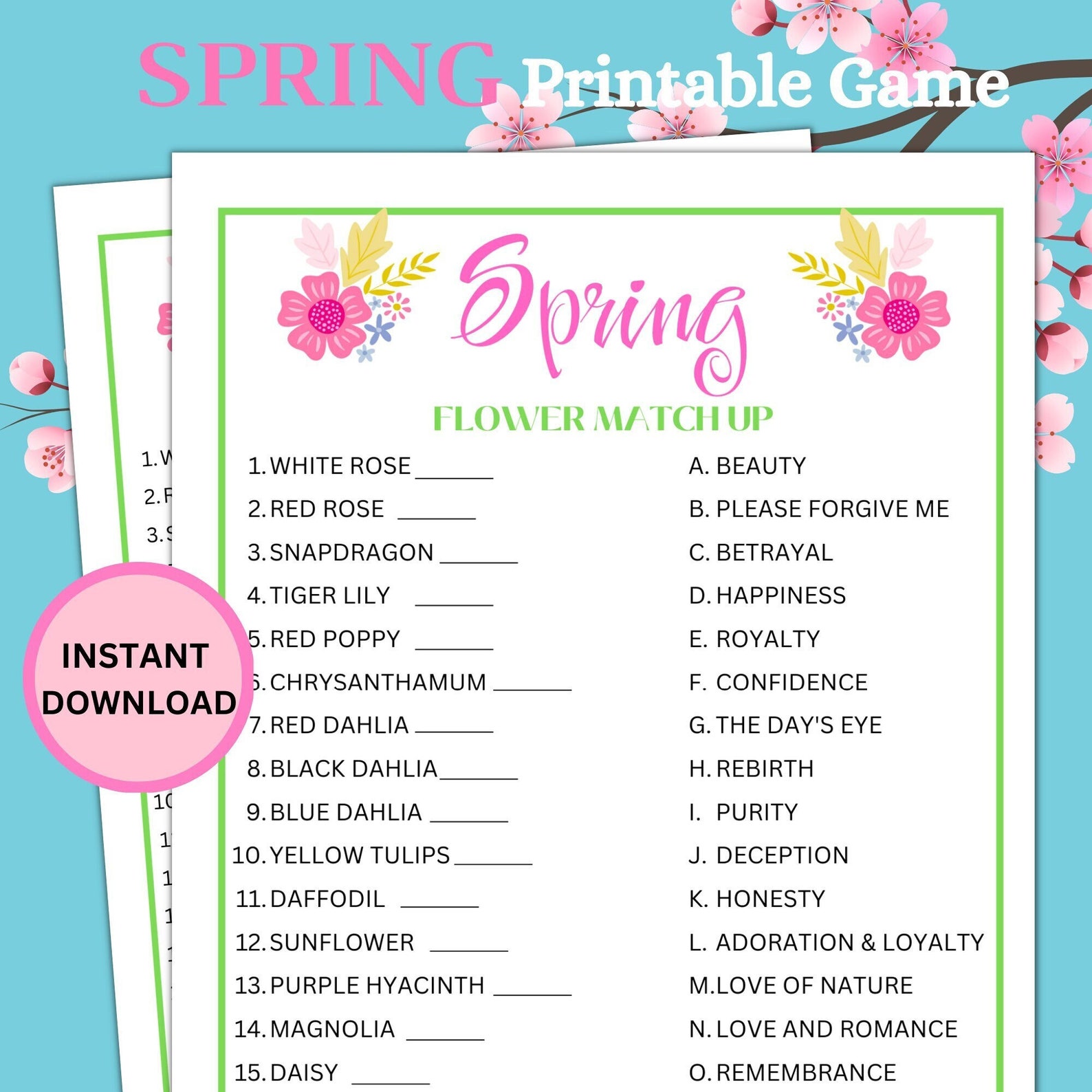 Printable SPRING Game, Spring Party Game and Activity, Kids Party Games ...