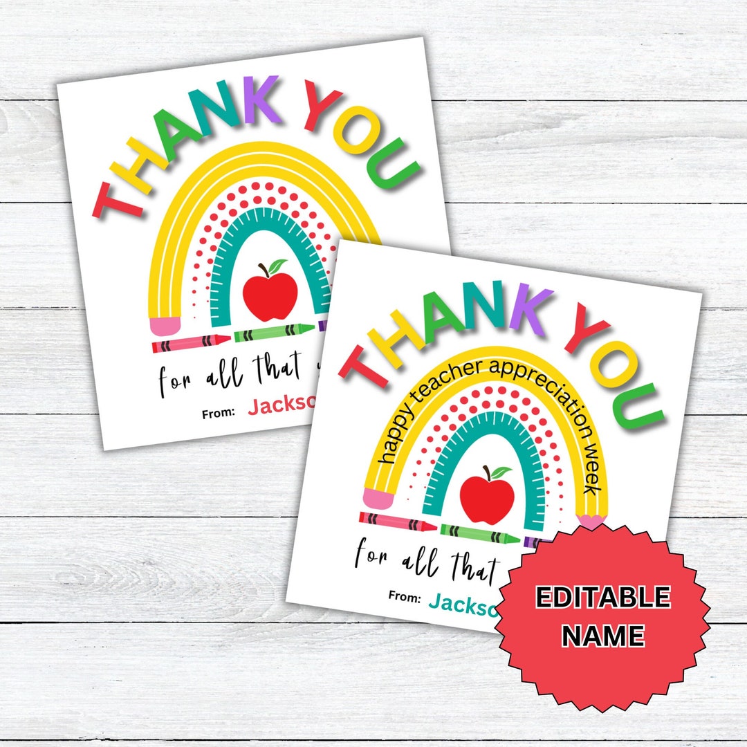 Editable Thank You Teacher Gift Tag, Teacher Appreciation Week, End of ...