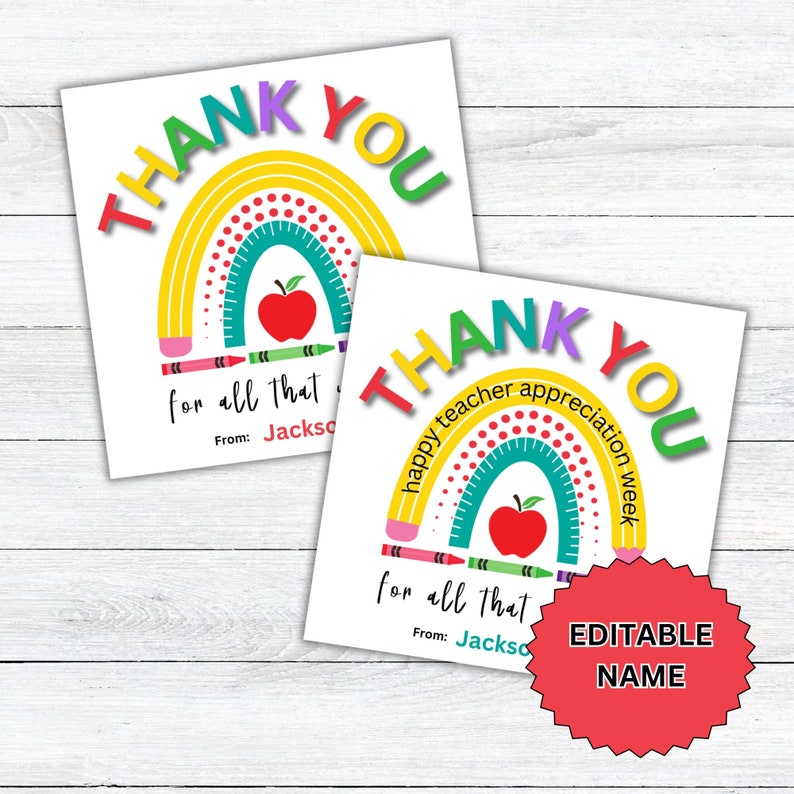 Editable Thank You Teacher Gift Tag, Teacher Appreciation Week, End of ...