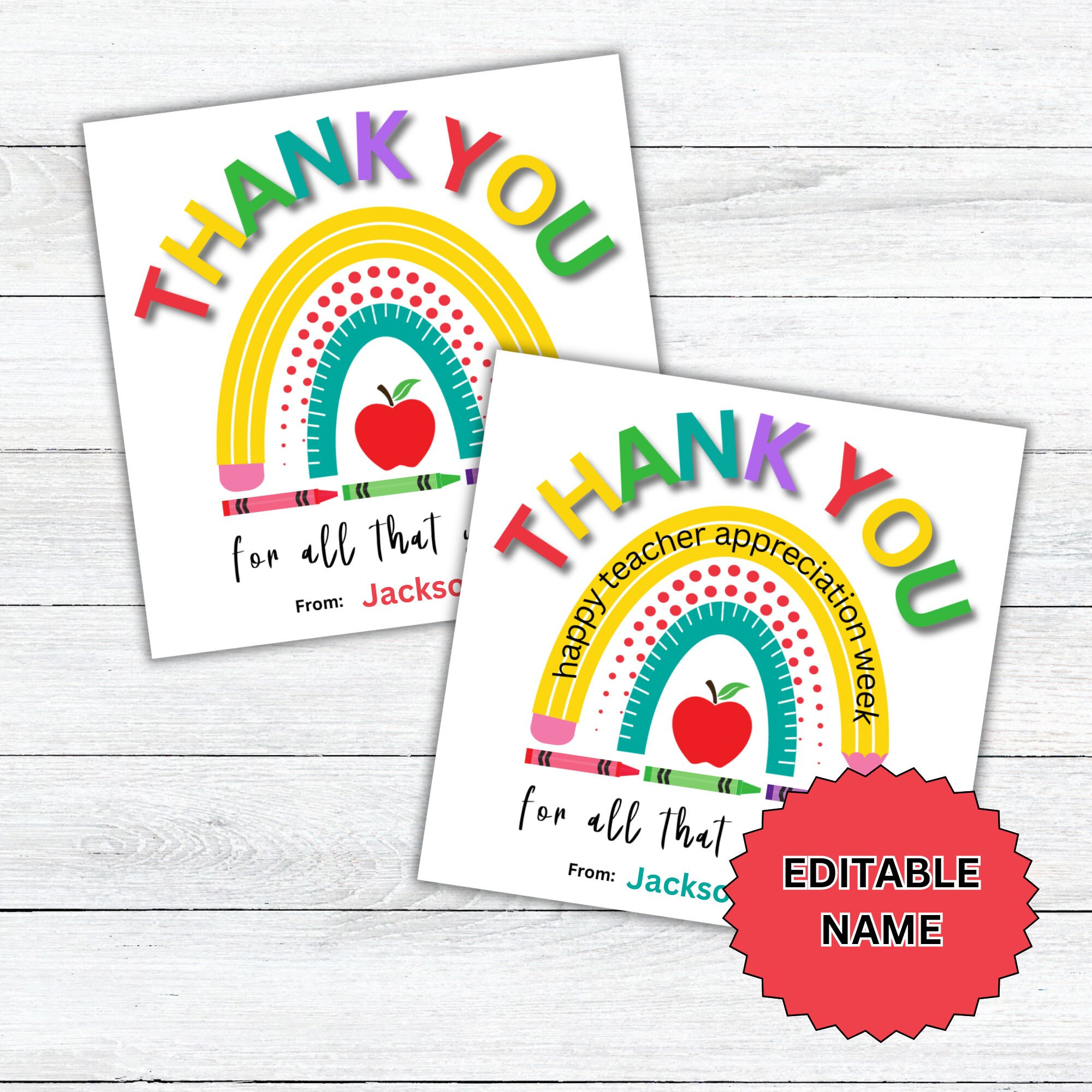 Editable Thank You Teacher Gift Tag, Teacher Appreciation Week, End of ...
