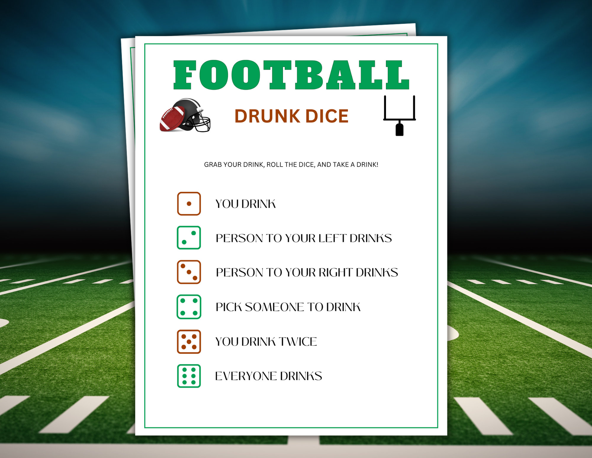 Football Game, Drunk Dice, Football Party Game, Football Birthday Party ...