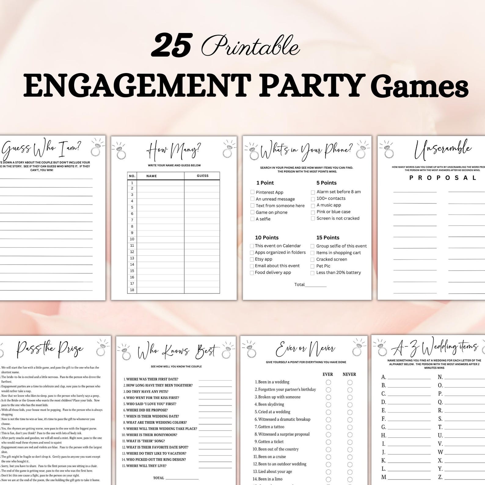 Printable Engagement Party Game Bundle, Engagement Party Activities ...