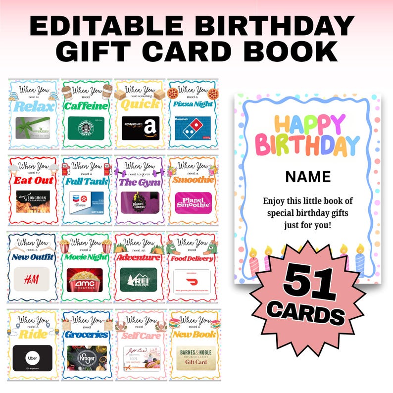 Birthday Gift Card Book, Printable Birthday Gift for College Student ...