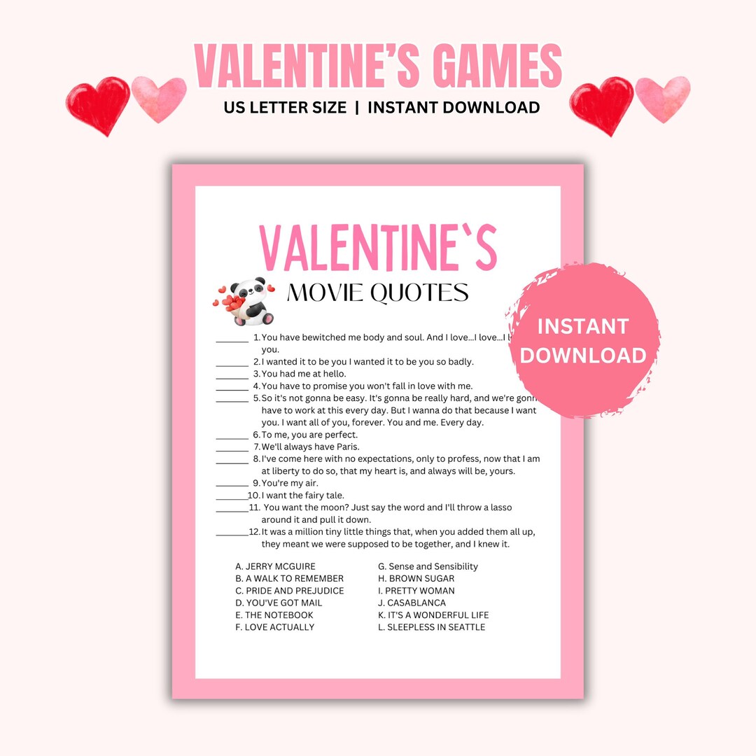 Movie Quote Valentine's Party Game, Valentines Party Game and Activity ...