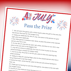Fourth of July Pass the Prize Game, Printable Family Games, Patriotic ...