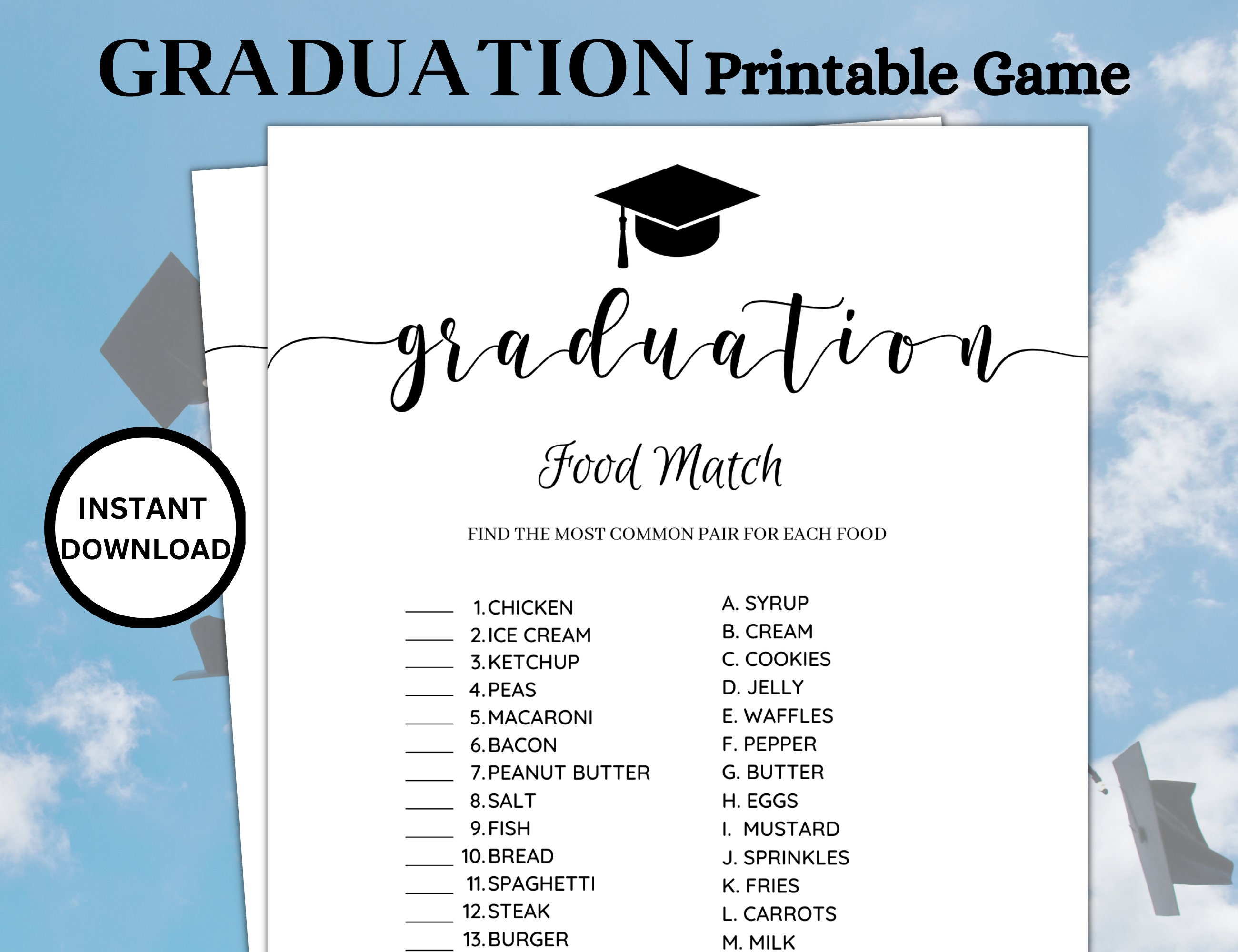 Printable Graduation Games, Food Match 2026 Graduation Games ...