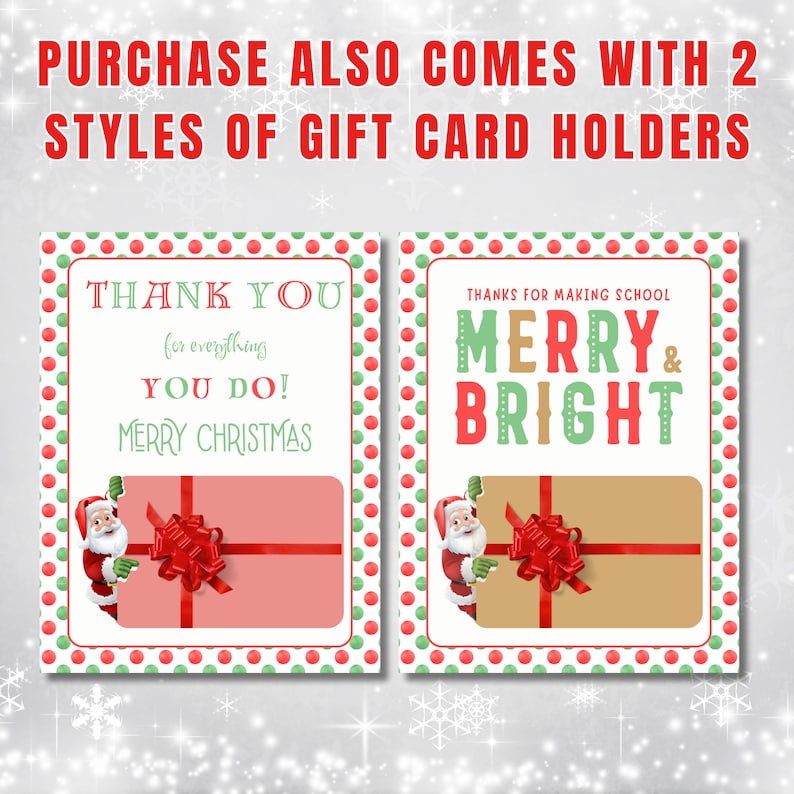 Printable Teacher Christmas Card Gift, Teacher Gift Card, Thank You ...