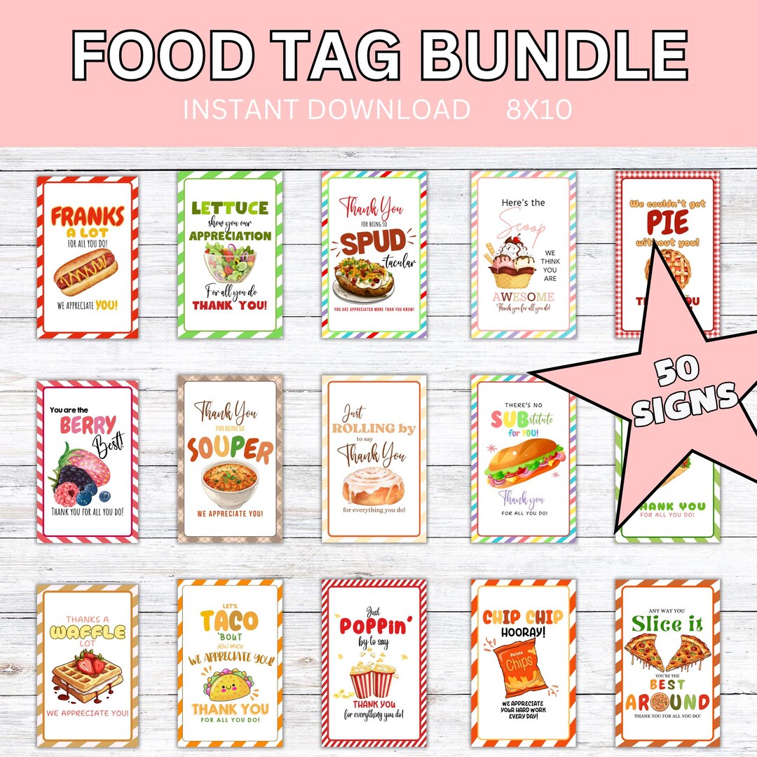 50 Appreciation Food Tags, Staff Teacher Team Employee Appreciation Day ...