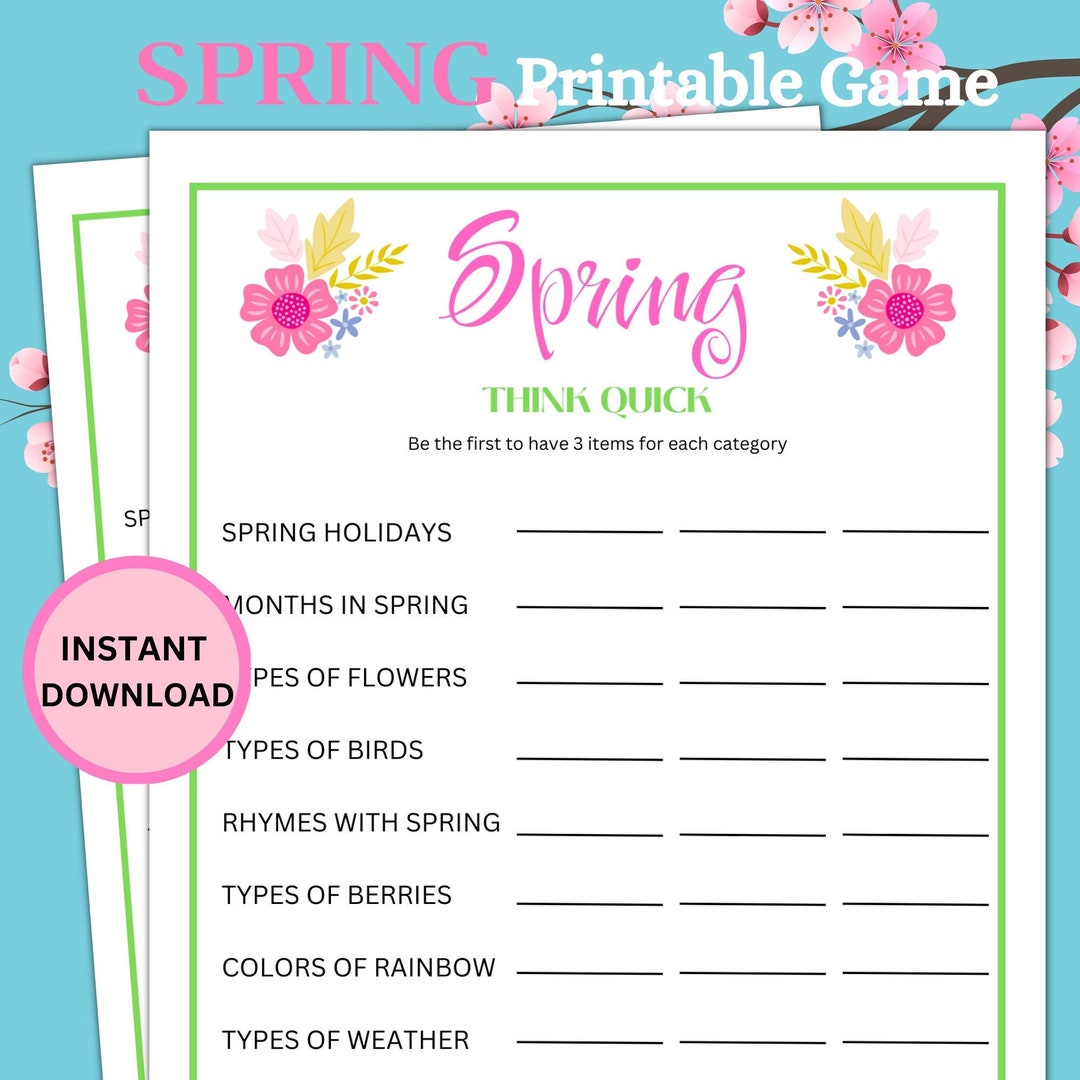 Printable SPRING Game, Spring Party Game and Activity, Kids Party Games ...