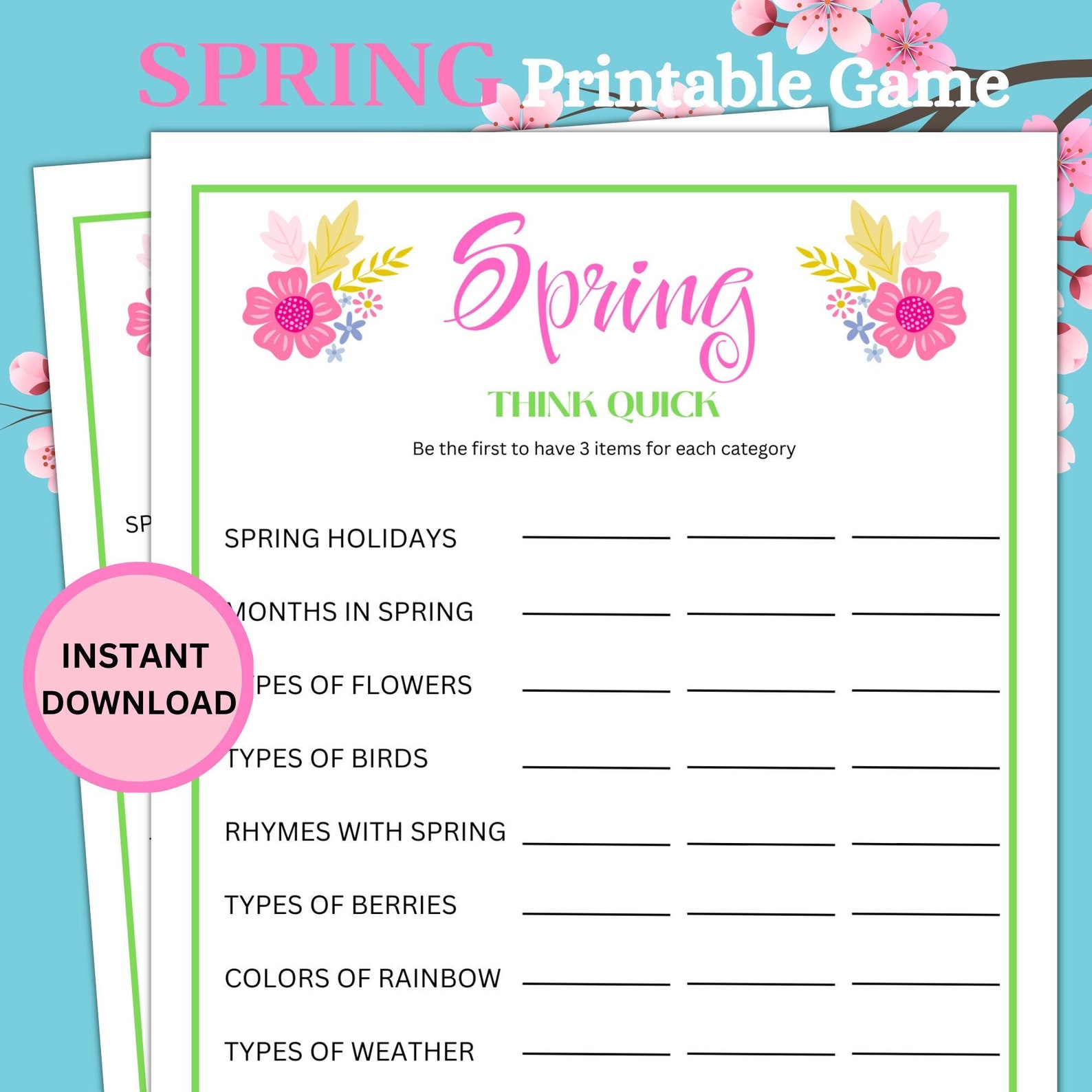 Printable SPRING Game, Spring Party Game and Activity, Kids Party Games ...