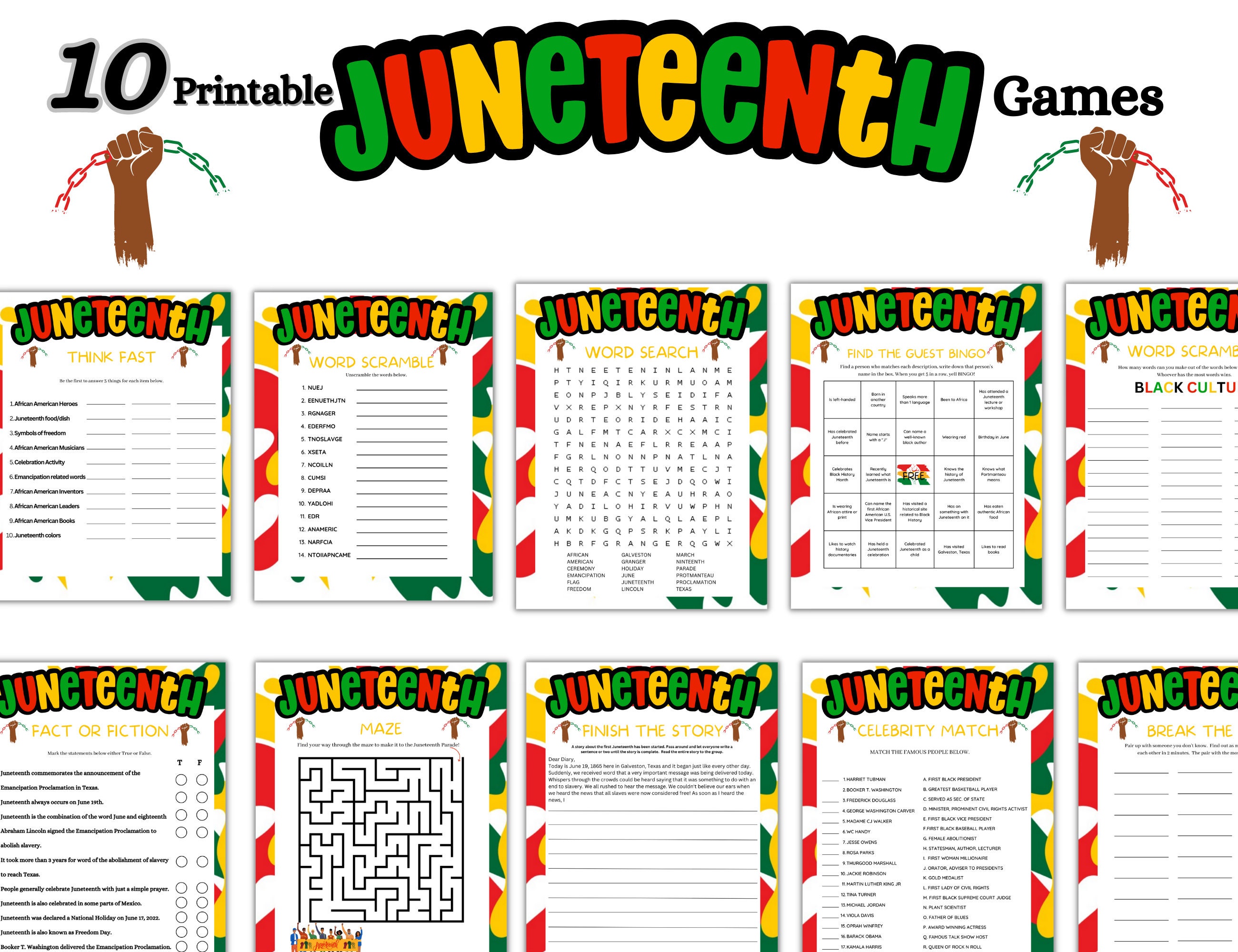 Juneteenth Game Bundle Juneteenth Activity Black History - Etsy