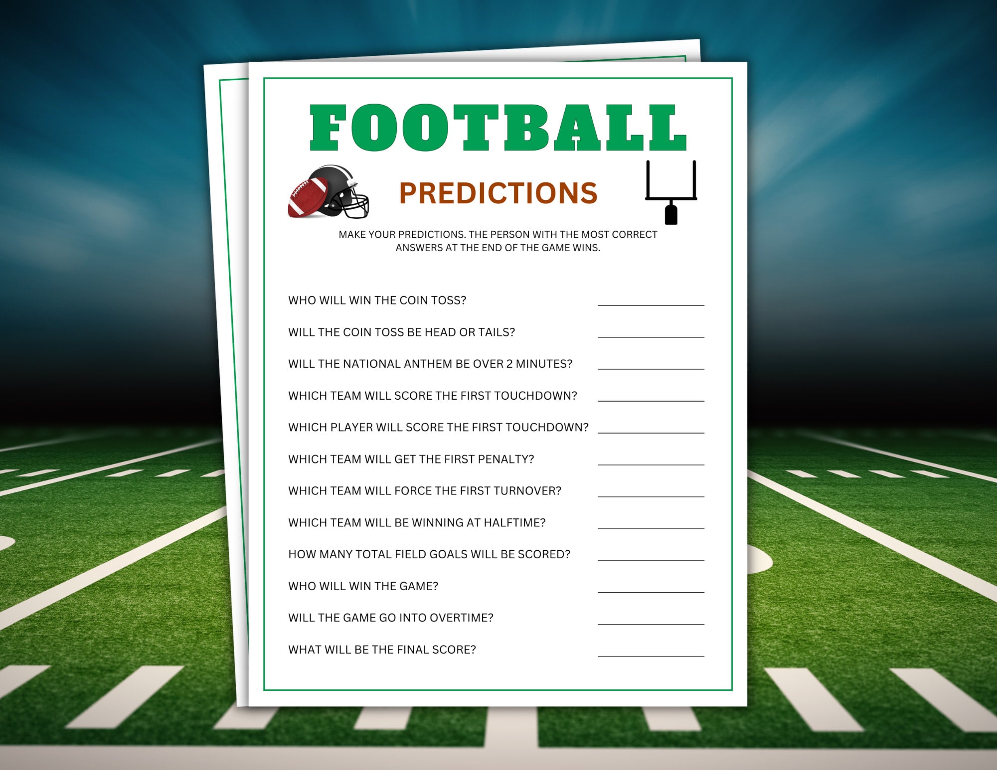 Football Game, Predictions, Football Party Game, Football Birthday ...