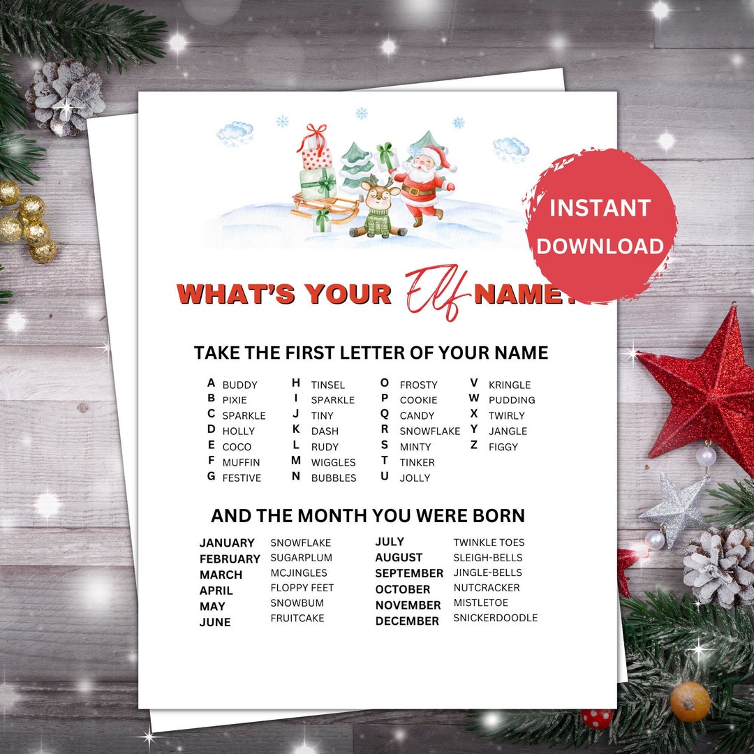 Christmas What is Your ELF Name, Christmas Game Printable, Family ...