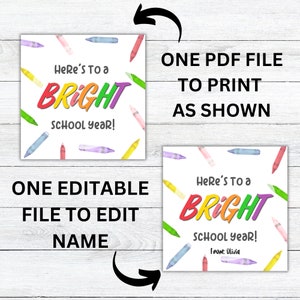 Editable Back to School Gift Tag, Bright School Year Crayons Student ...