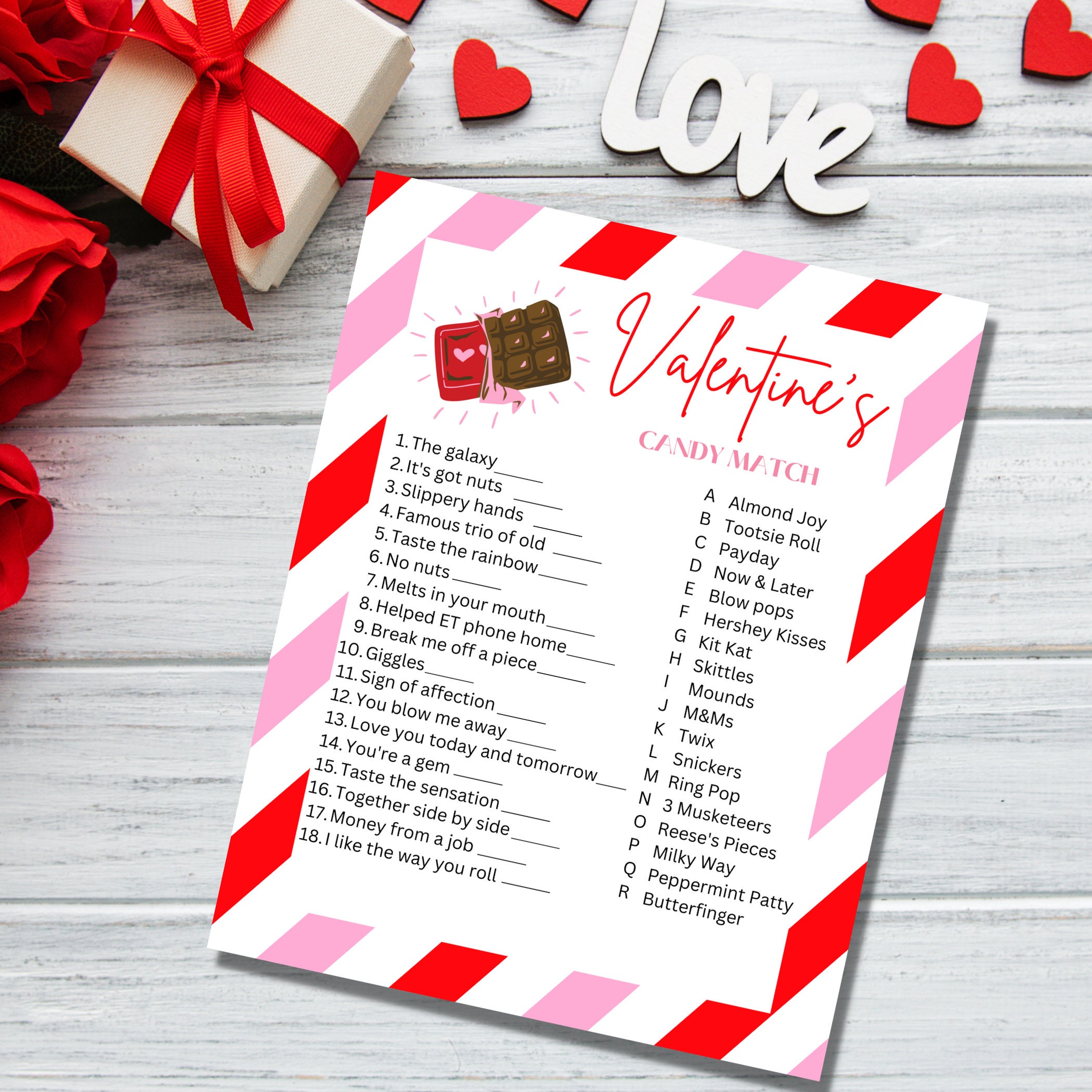 Printable Valentine's Day Game CANDY MATCH Party Game and - Etsy