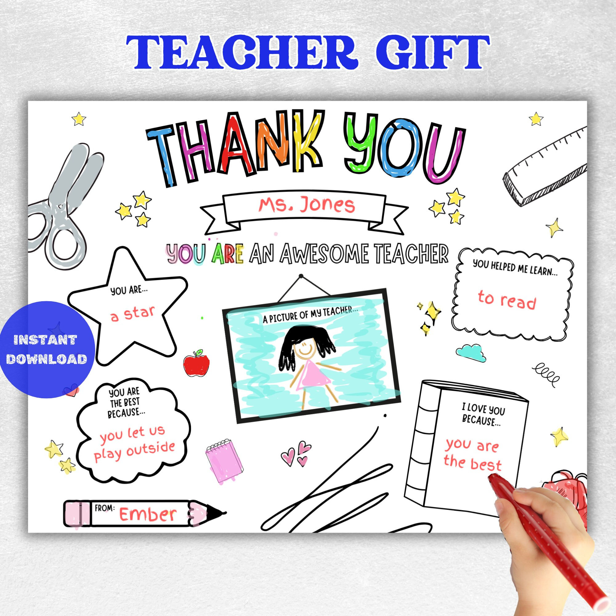 Teacher Appreciation Gift, Printable Teacher Gift Card, Thank You ...