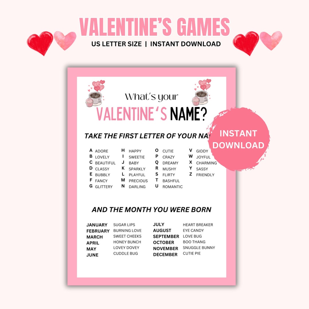 What's Your Valentine's Name Game, Valentines Party Game and Activity ...