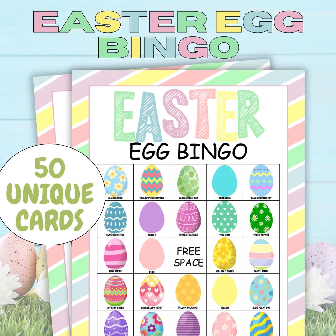 50 EASTER EGG Bingo Cards Game, Easter Egg Hunt Bingo, Easter Bunny ...