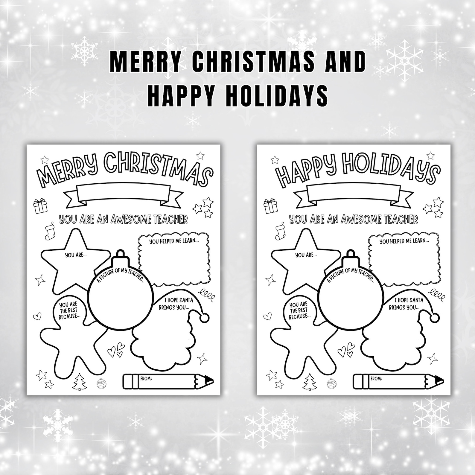 Teacher Christmas Appreciation Gift, Printable Teacher Holiday Gift ...
