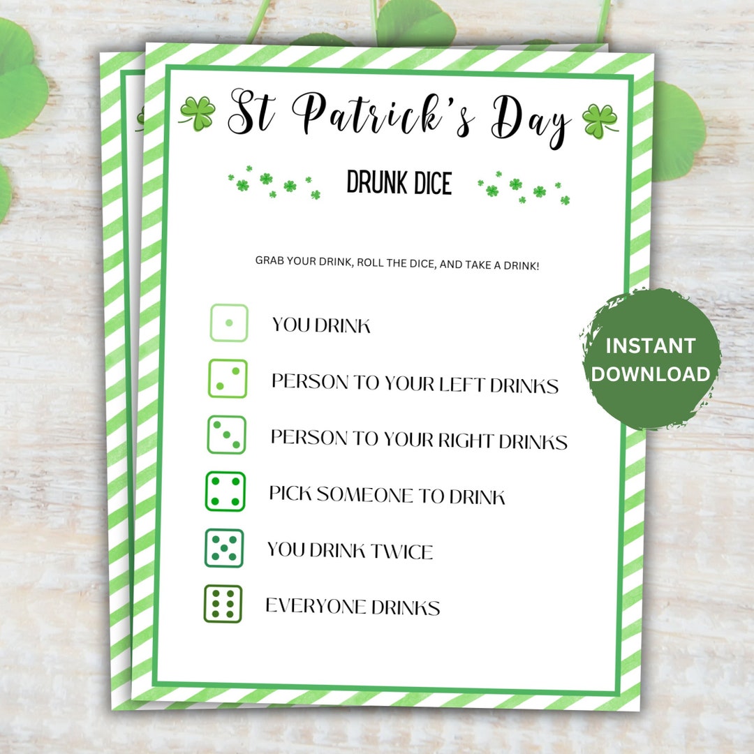 Printable St Patrick's Day Drunk Dice Game, St Paddy's Day Game ...