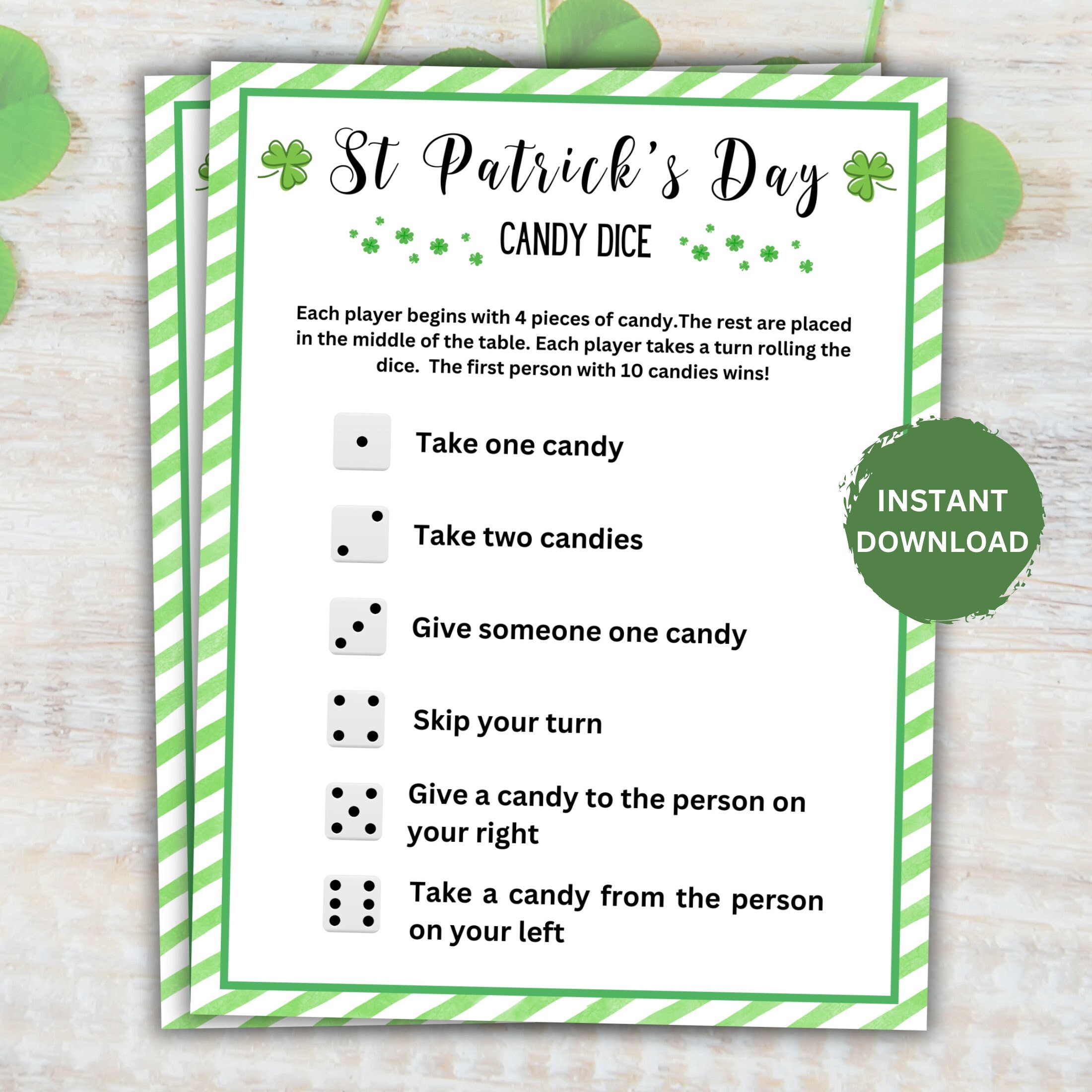 Printable St Patrick's Day Candy Dice Game, St. Paddy's Day Game ...
