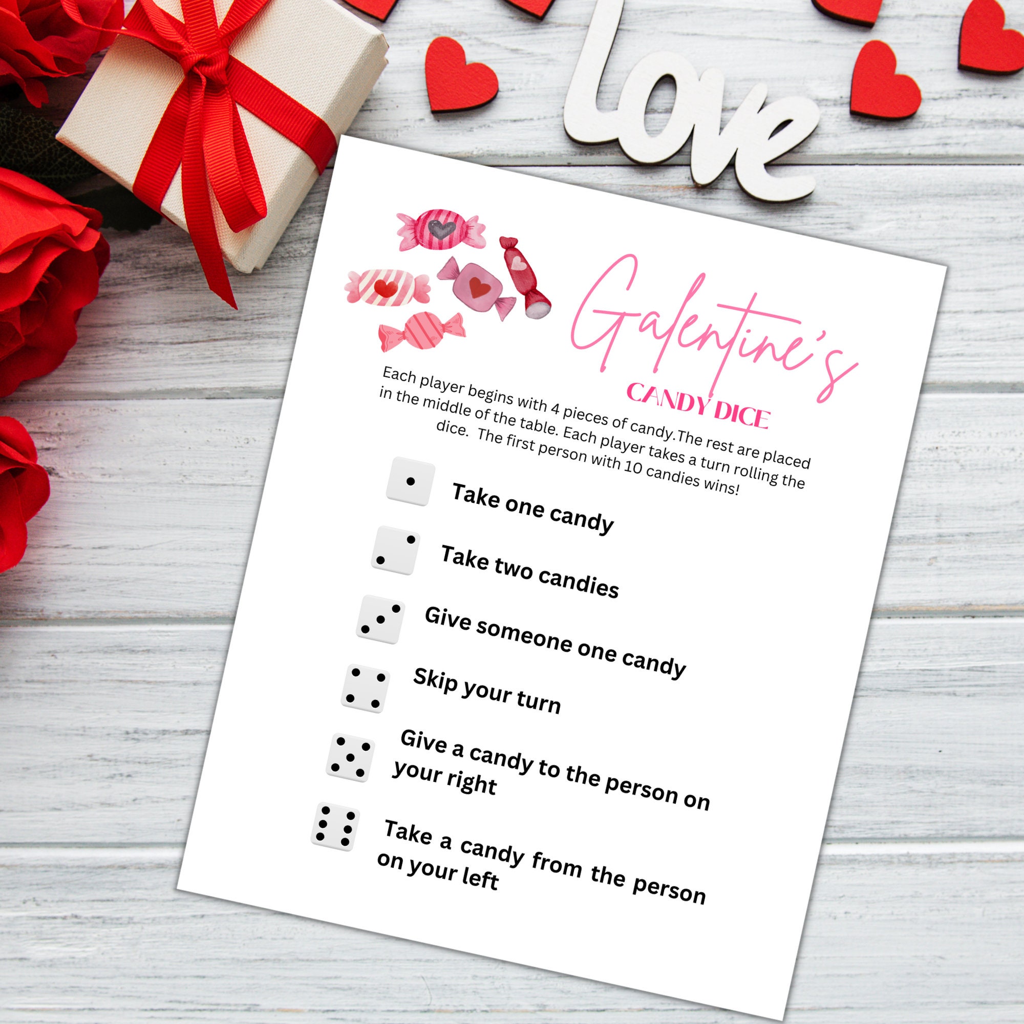 Printable Galentine's Day Game, Candy Dice Game and Activity, Adult ...