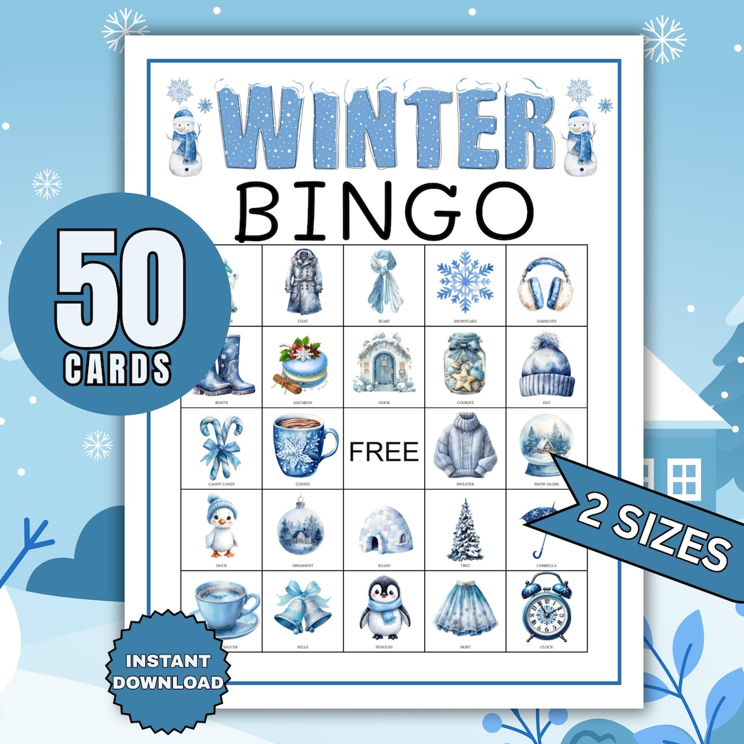50 Winter Bingo Cards, Wonderland Games, Activity for Kids, Adult Party ...